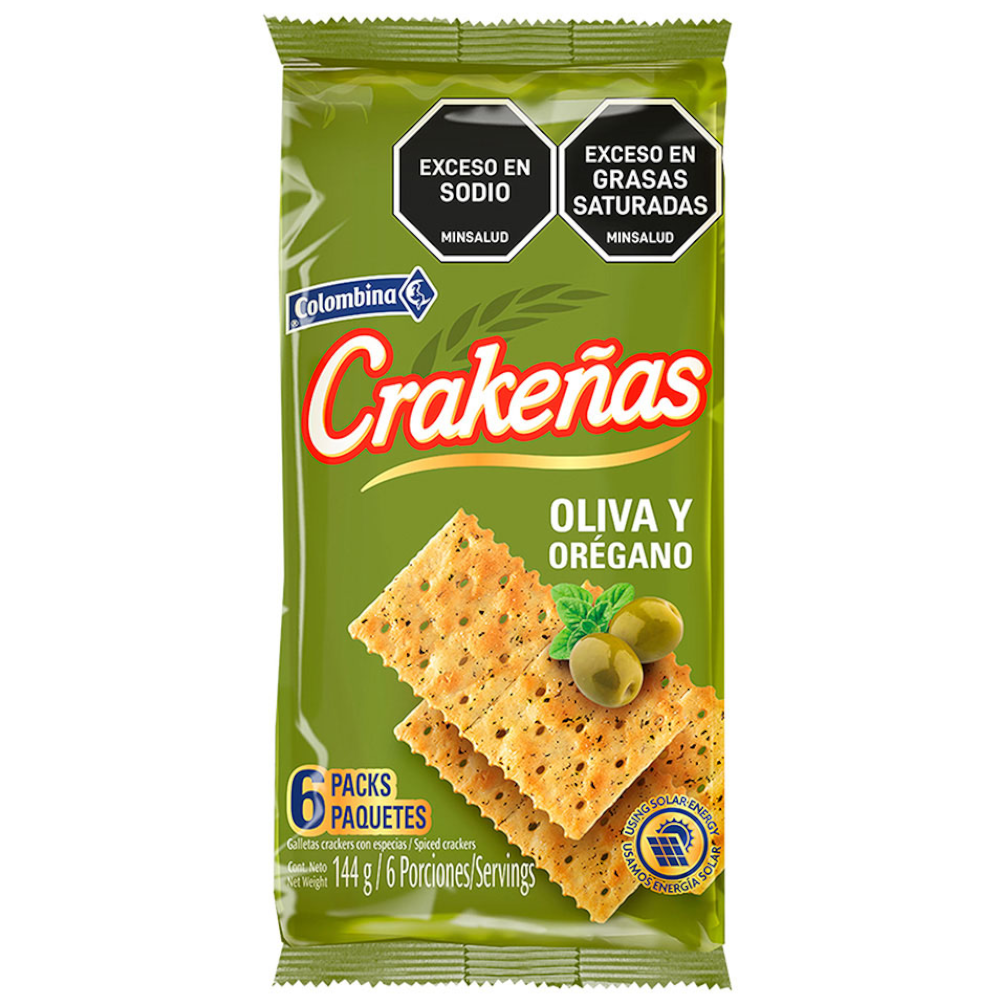 Galletas Crakeñas Oliva Y Orégano Paquete 6 Unidades 144Gr | SuperBooM